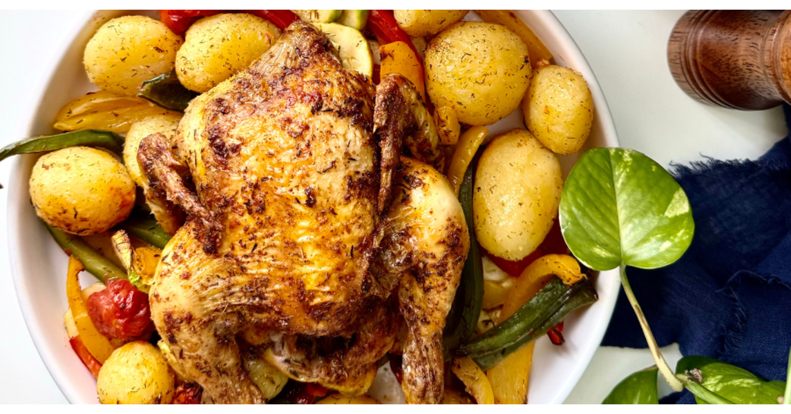 Rețetă Pui coquelet cu legume și cartofi cu mărar și usturoi la ...